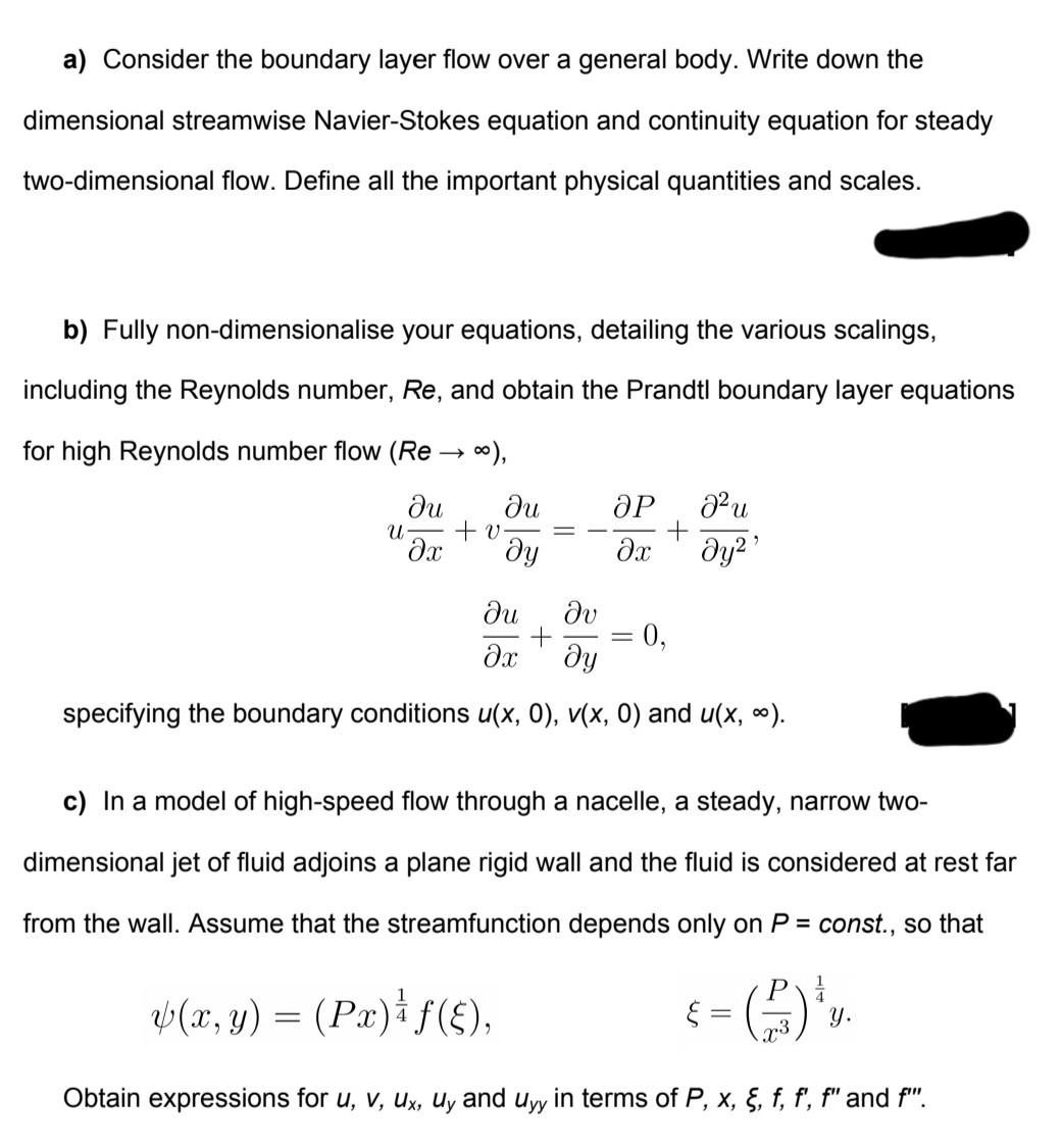 Solved a) Consider the boundary layer flow over a general | Chegg.com