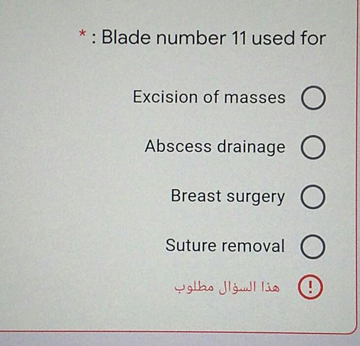 Solved *: Blade number 11 used for Excision of masses O | Chegg.com