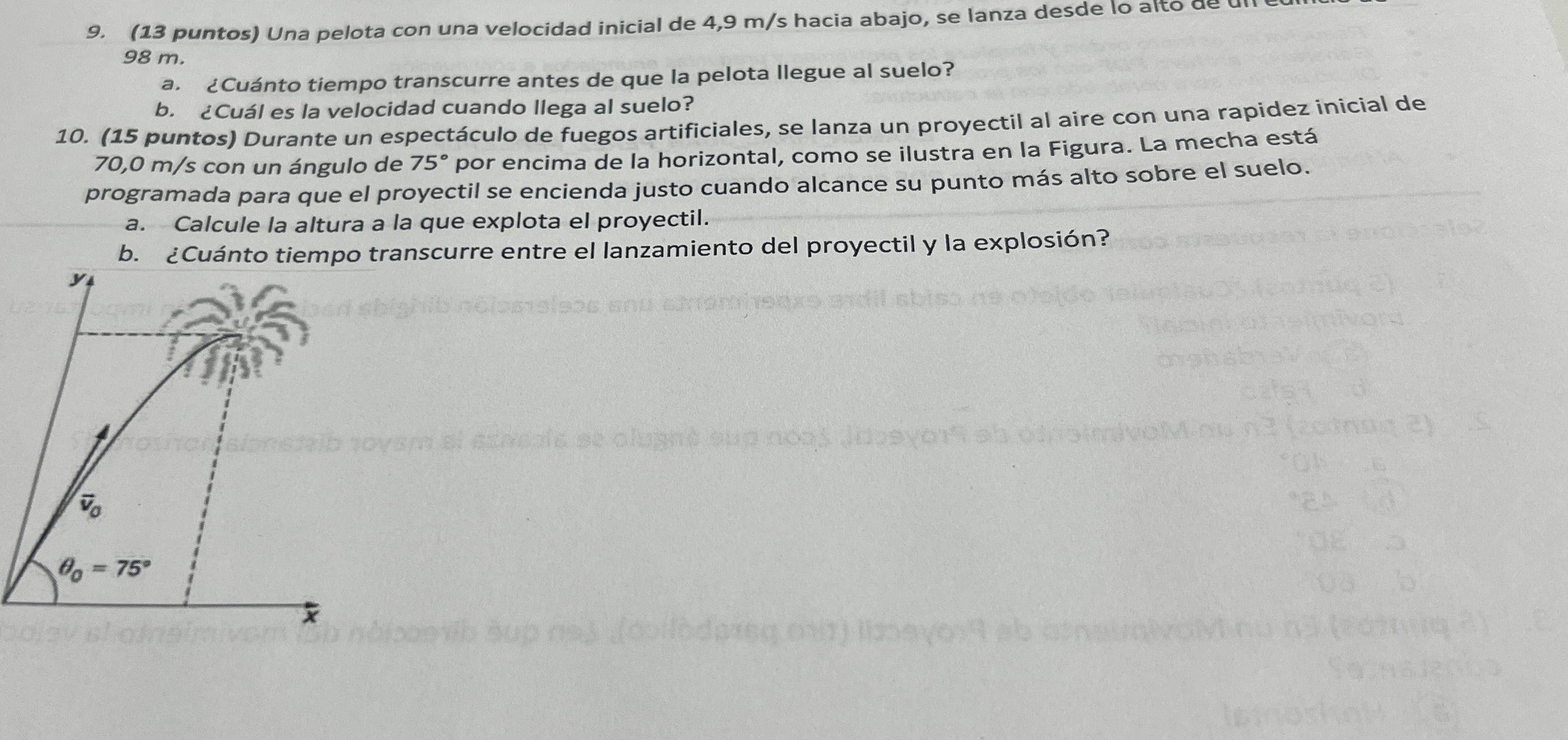 Solved (13 ﻿puntos) ﻿Una pelota con una velocidad inicial de | Chegg.com