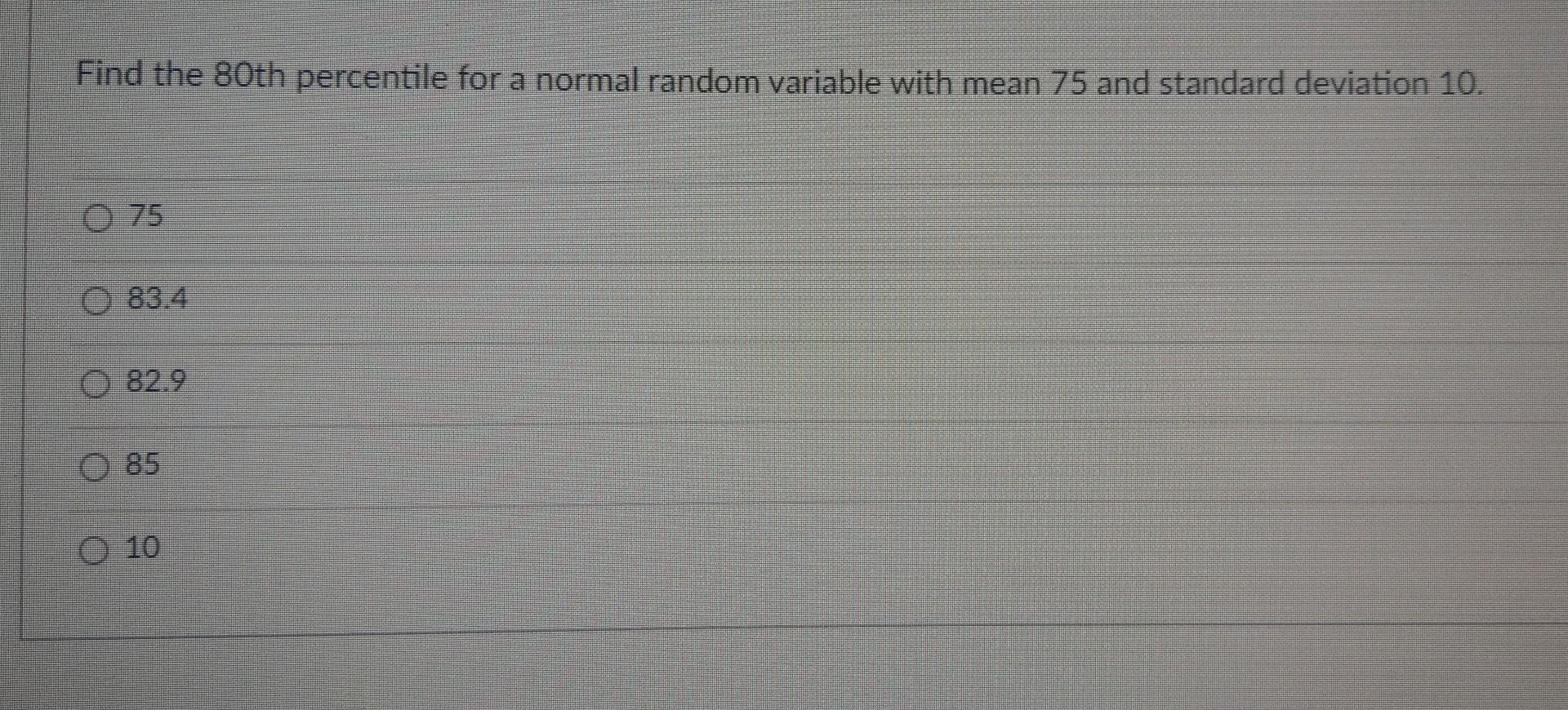 Solved Find the 80th percentile for a normal random variable | Chegg.com