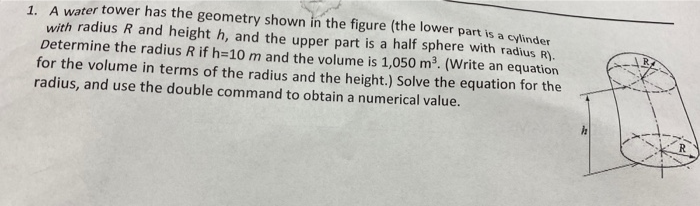 Solved 1. A water tower has the geometry shown in the figure | Chegg.com
