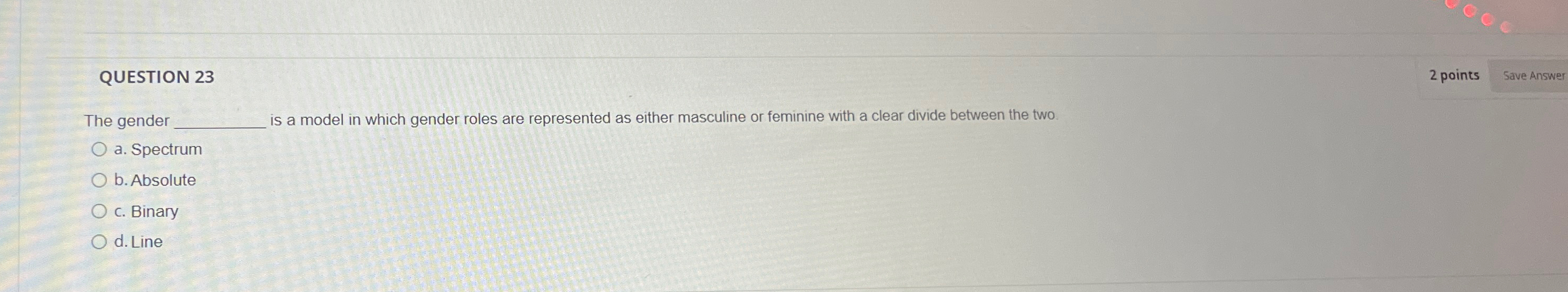 Solved QUESTION 232 ﻿pointsThe gender is a model in which | Chegg.com