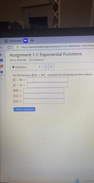 Solved For the function f(x)=5ex, calculate the following | Chegg.com