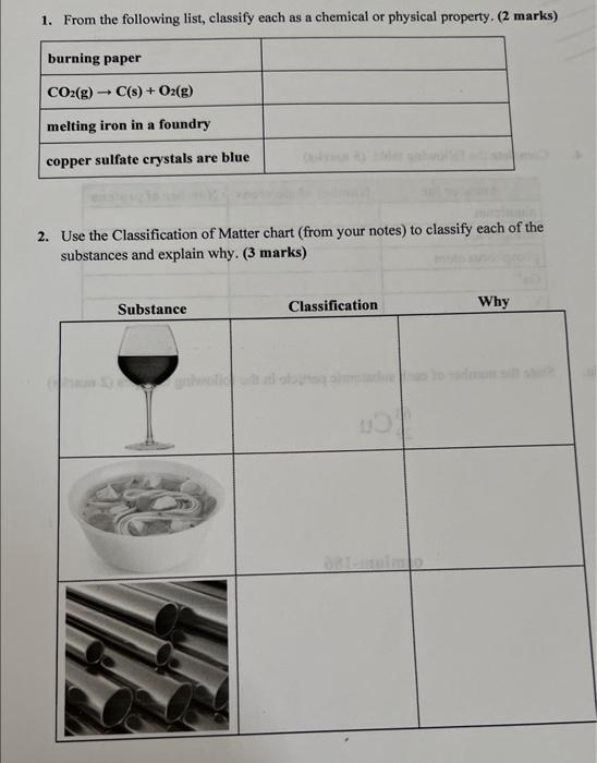 Solved 1. From the following list, classify each as a | Chegg.com