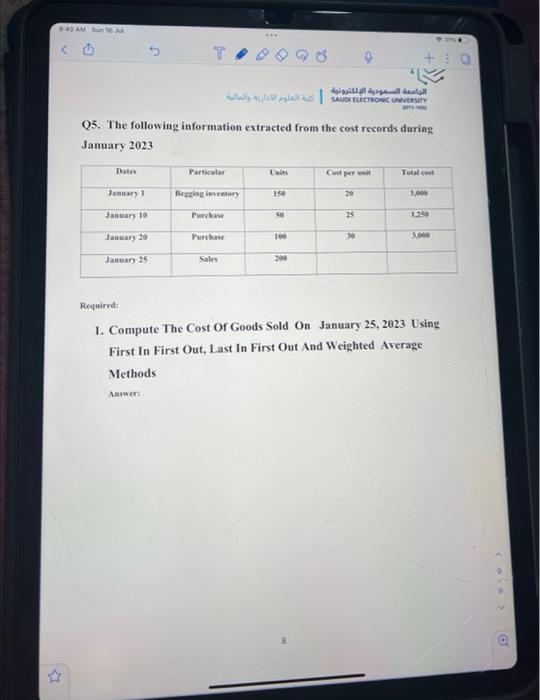 Solved Q5. The following information extracted from the cost | Chegg.com