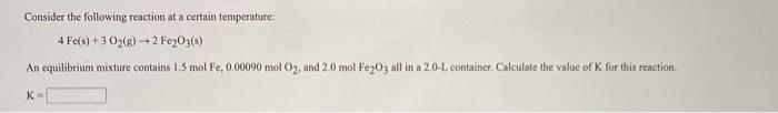 Solved Consider The Following Reaction At A Certain