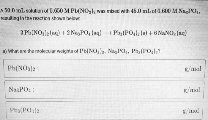 Solved A 50.0 mL solution of 0.650 M Pb(NO3)2 was mixed with | Chegg.com