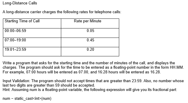 Solved In C++; ﻿Long-Distance CallsA long-distance carrier | Chegg.com