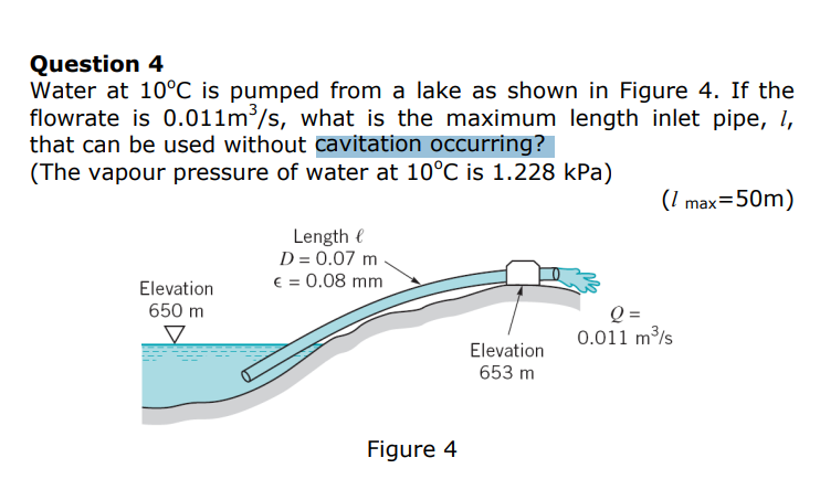 Solved Question 4Water at 10°C ﻿is pumped from a lake as | Chegg.com