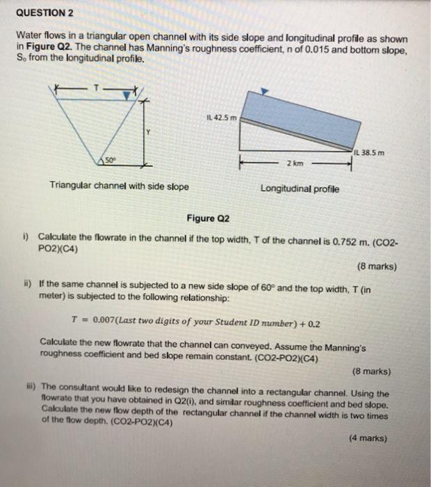 Solved QUESTION 2 Water flows in a triangular open channel | Chegg.com