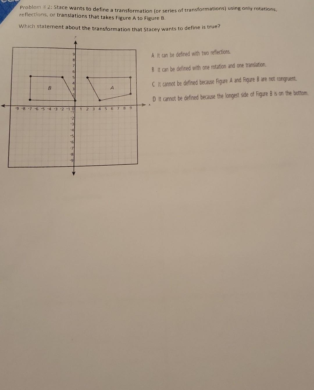Sequence of Transformations Example \#1: Translate | Chegg.com