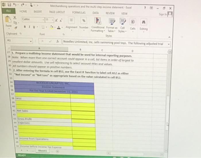 Solved Preparing a Multi-Step Income Statement using Excel's | Chegg.com