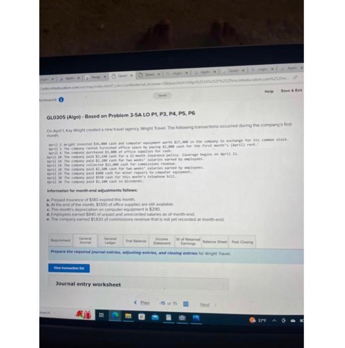 Solved GL0305 (Algo) - Based on Problem 3-5A LO P1, P3, P4, | Chegg.com