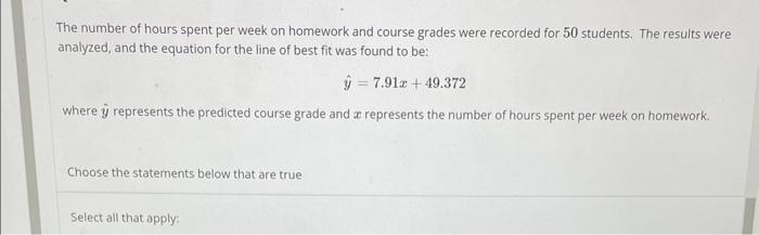 The number of hours spent per week on homework and | Chegg.com