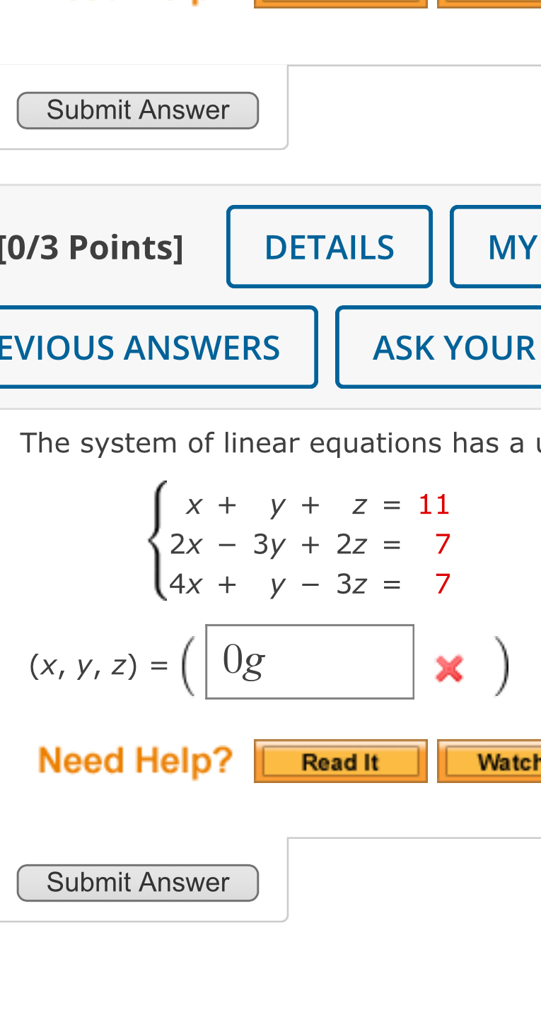 Solved [0/3 ﻿Points]The system of linear equations has | Chegg.com