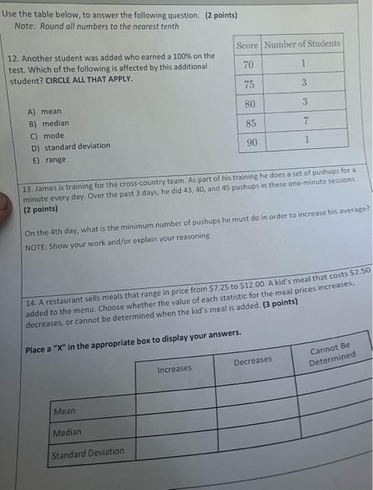 Solved Use the table below, to answer the following | Chegg.com