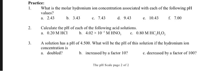 Solved Practice: 1. What is the molar hydronium ion | Chegg.com