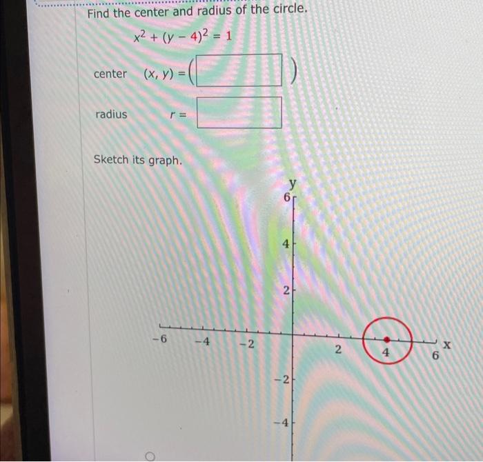 Solved Find the center and radius of the circle. x2+(y−4)2=1 | Chegg.com