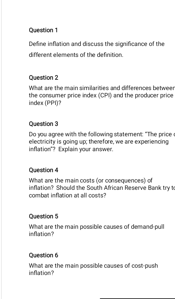 Solved Question 1Define inflation and discuss the | Chegg.com