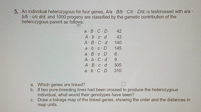 Solved An individual heterozygous for four genes, | Chegg.com