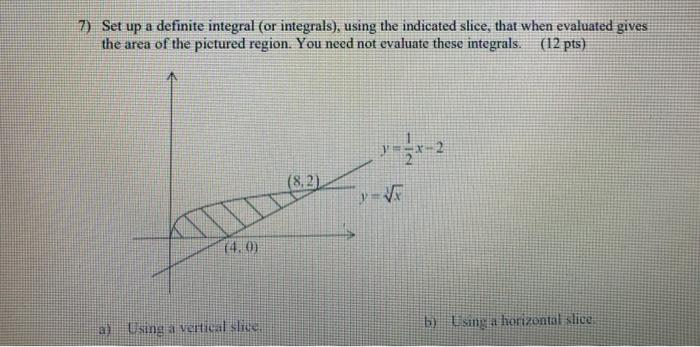Solved 7) Set up a definite integral (or integrals), using | Chegg.com
