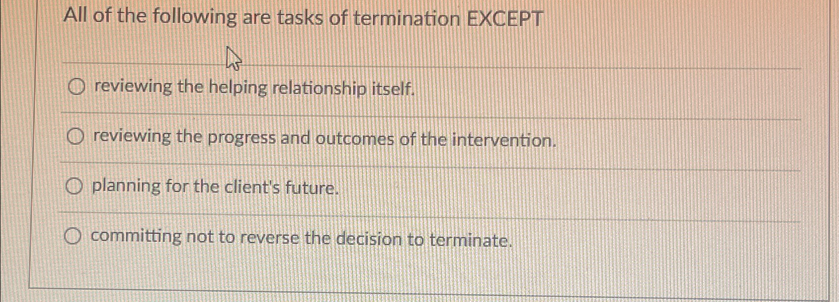 Solved All of the following are tasks of termination | Chegg.com
