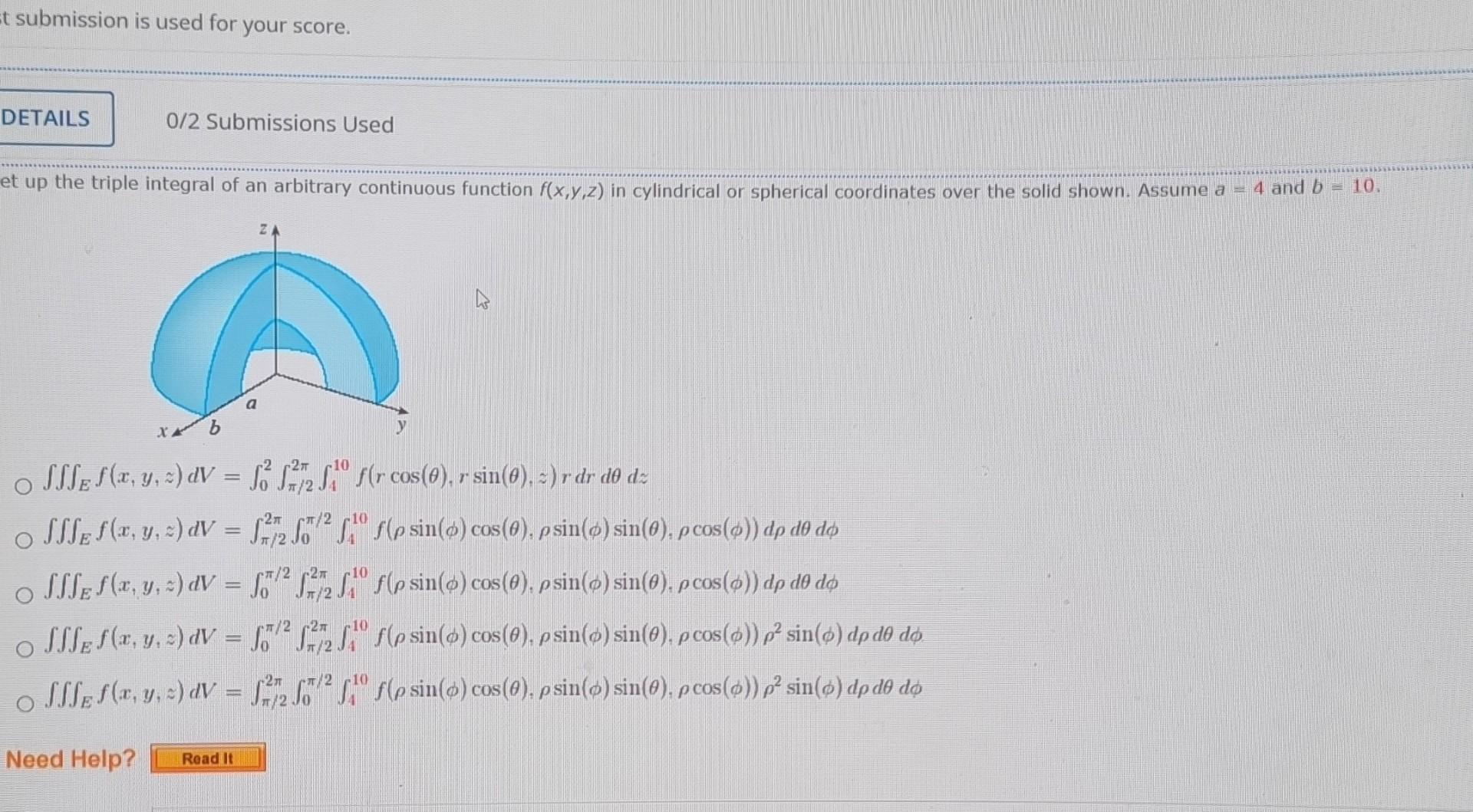 Solved up the triple integral of an arbitrary continuous | Chegg.com
