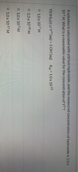 Solved A solution is saturated with yttrium hydroxide, and | Chegg.com