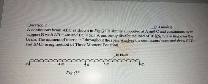 Solved Question 7 (10 marks) A continuous beam ABC as shown | Chegg.com