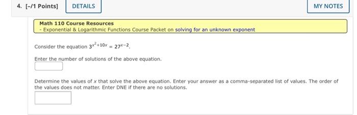 Solved Math 110 Course Resources - Exponential \& | Chegg.com