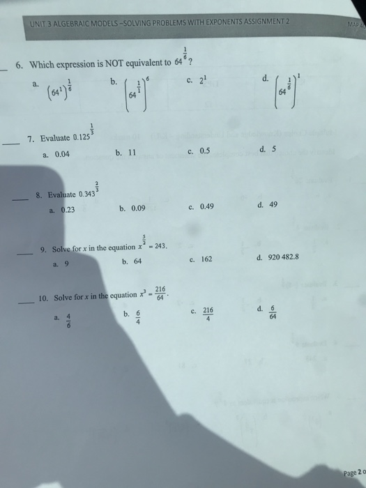 Solved UNIT 3 ALGEBRAIC MODELS -SOLVING PROBLEMS WITH | Chegg.com