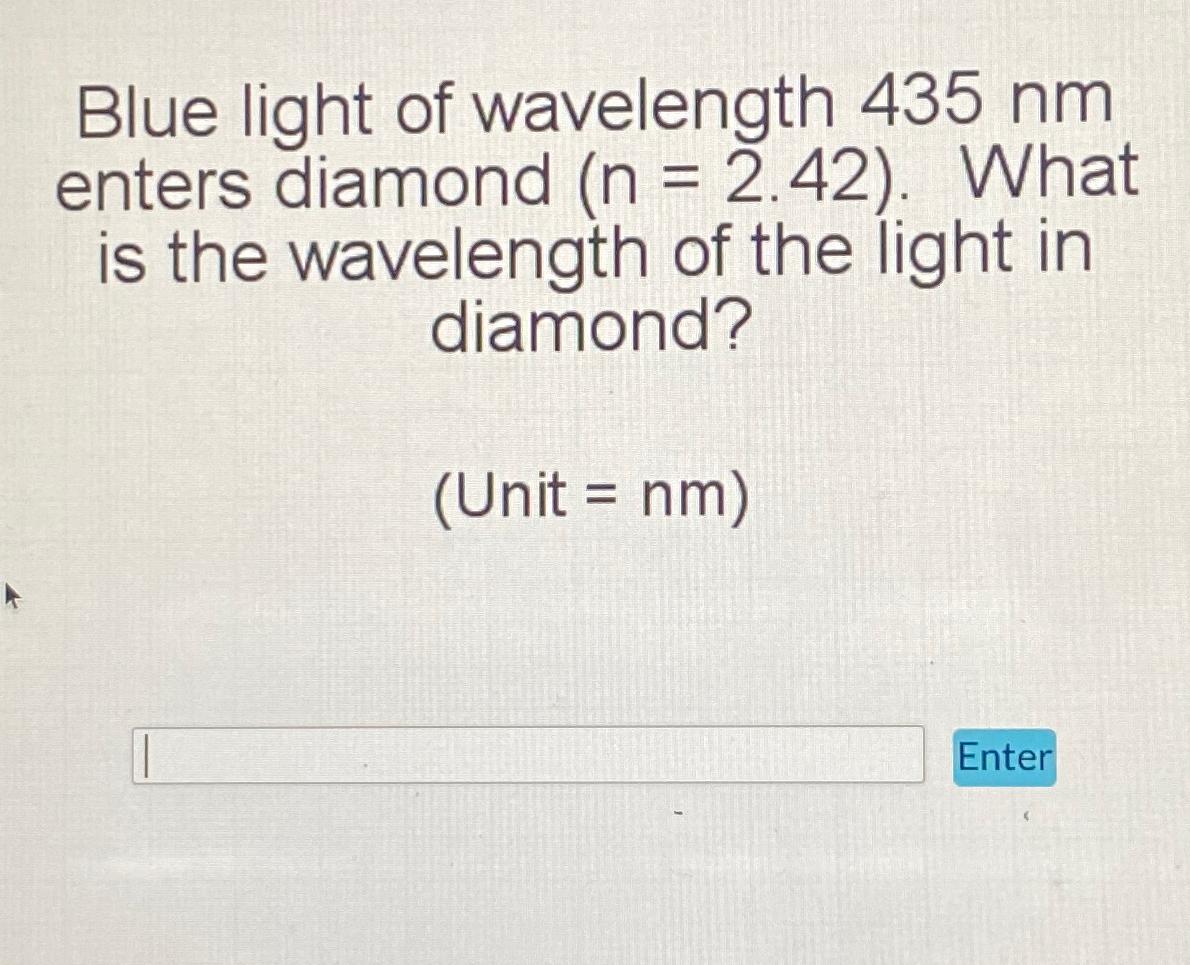 Solved Blue light of wavelength 435nm enters diamond | Chegg.com