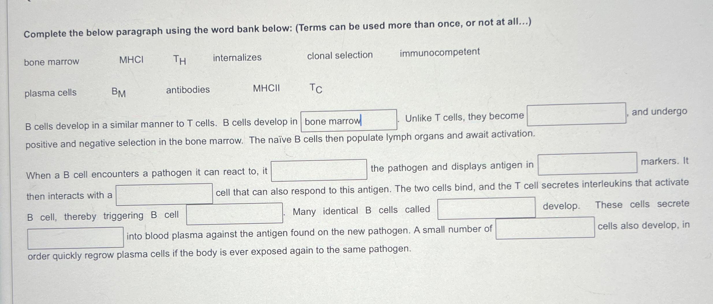 Solved Complete the below paragraph using the word bank | Chegg.com