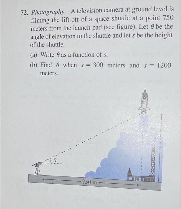 Solved 72. Photography A television camera at ground level | Chegg.com