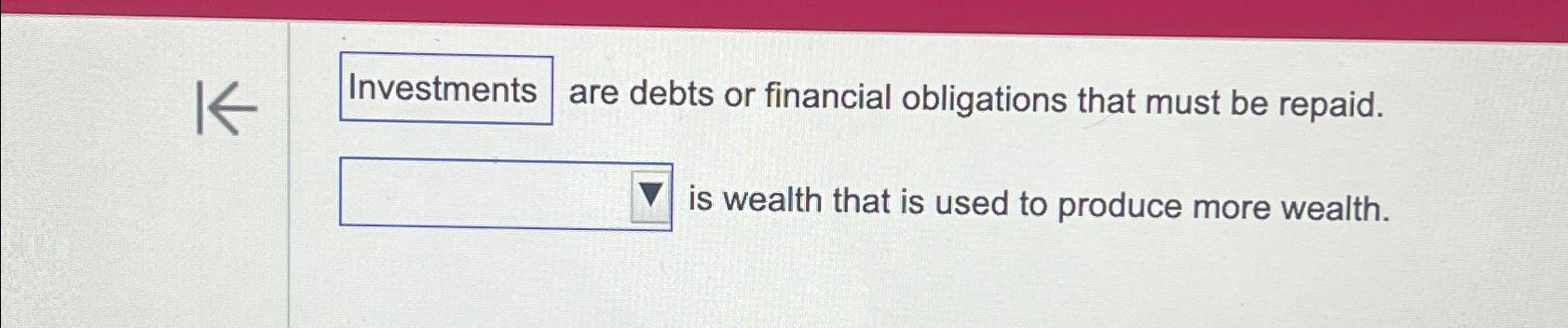 Solved Investments are debts or financial obligations that | Chegg.com