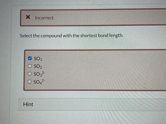 Solved How should the sulfur-oxygen bond lengths compare for | Chegg.com