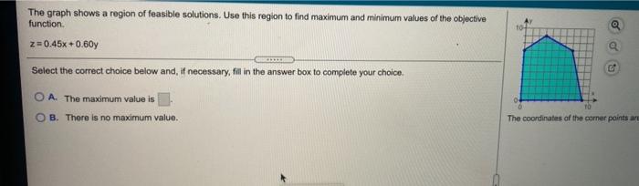 Solved The graph shows a region of feasible solutions. Use | Chegg.com