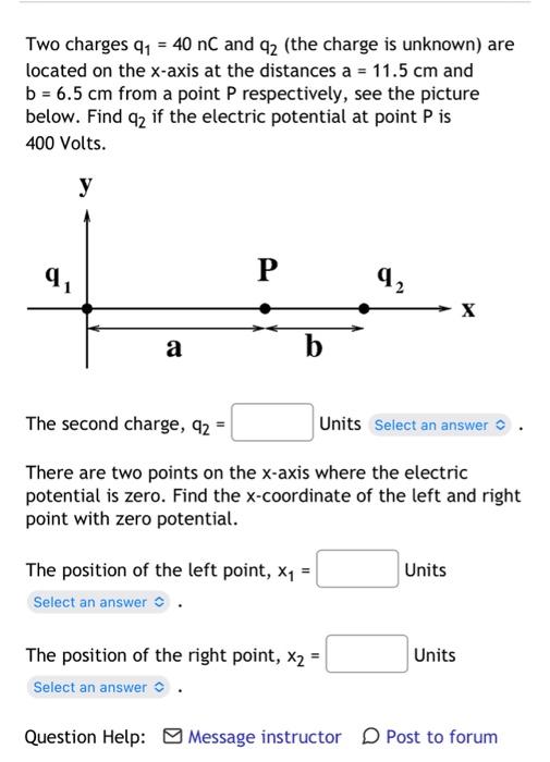 Solved Two charges q1=40nC and q2 (the charge is unknown) | Chegg.com