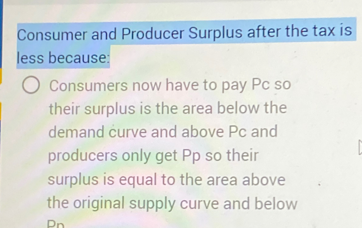 Solved Consumer and Producer Surplus after the tax is less | Chegg.com