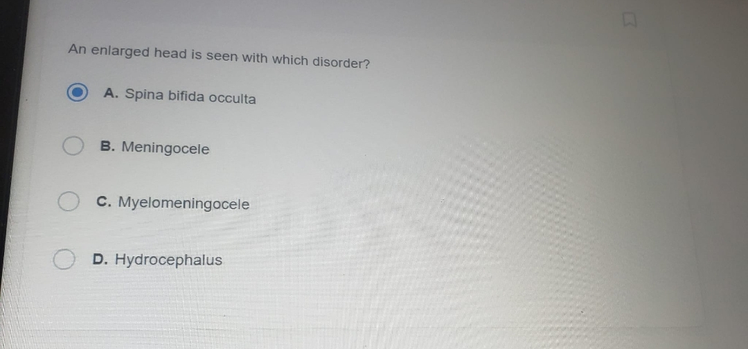 Solved An enlarged head is seen with which disorder?A. | Chegg.com