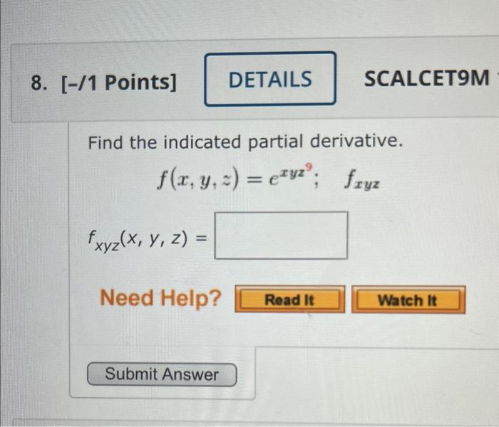 Solved 8. [-/1 Points] Find the indicated partial | Chegg.com