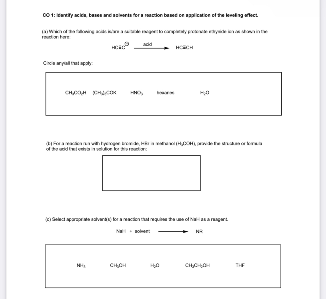 Solved CO 1: Identify acids, bases and solvents for a | Chegg.com