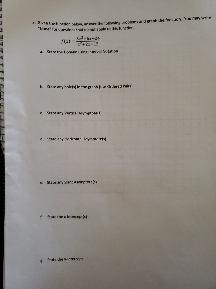 Solved 2. Given the function below, answe ne function below, | Chegg.com