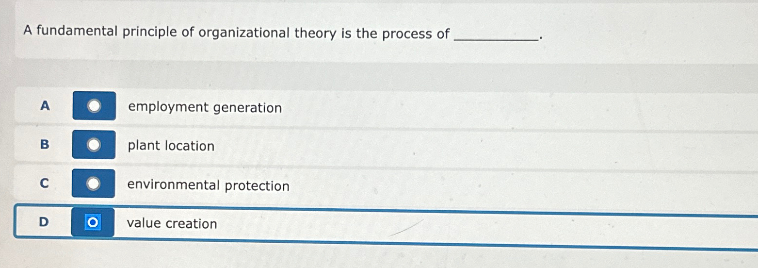 Solved A fundamental principle of organizational theory is | Chegg.com