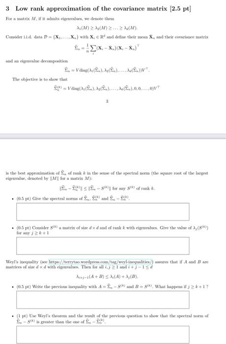 3 Low rank approximation of the covariance matrix [ | Chegg.com