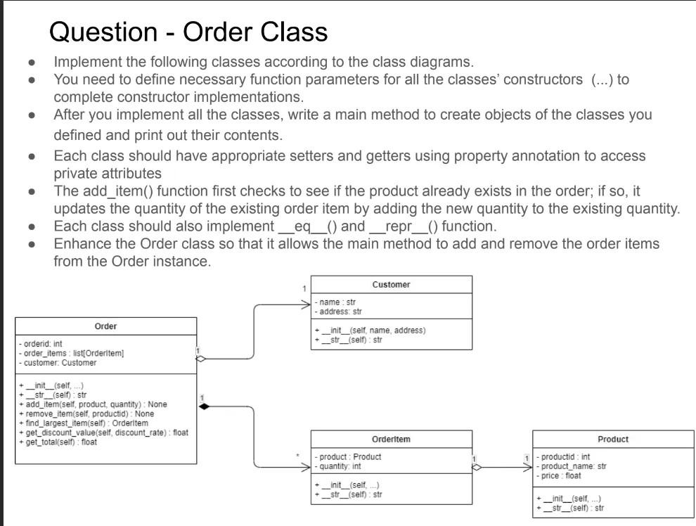 Solved Question - Order Class - Implement the following | Chegg.com