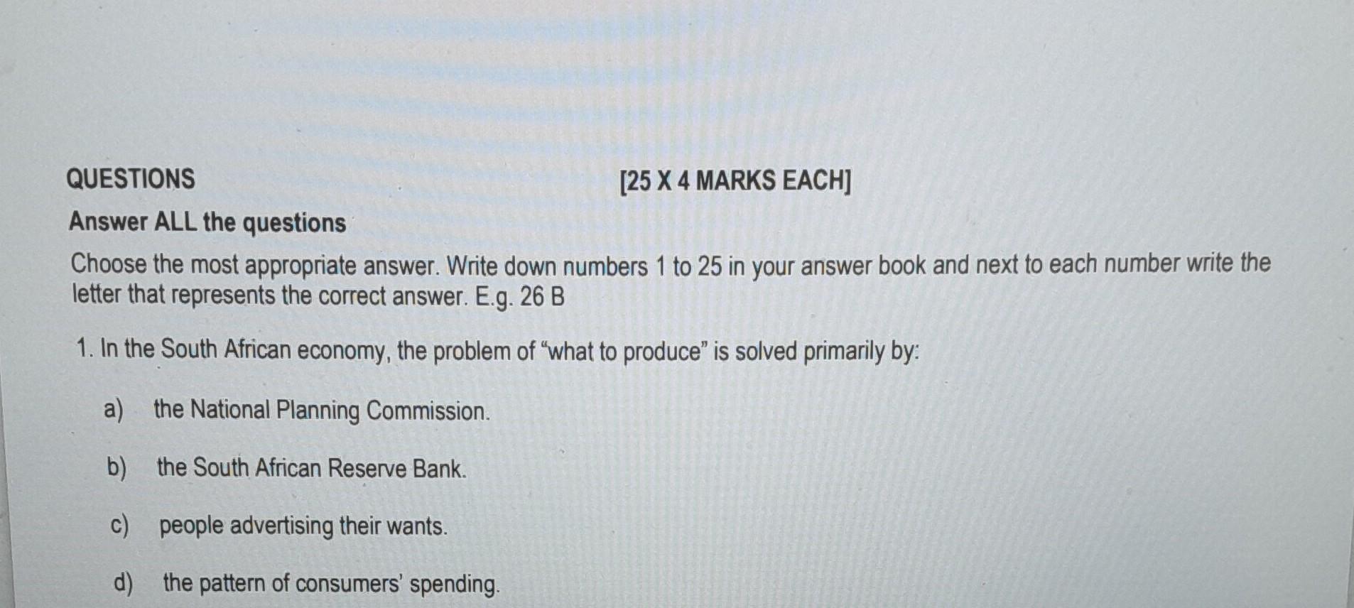 Solved QUESTIONS [25 X 4 MARKS EACH] Answer ALL the | Chegg.com