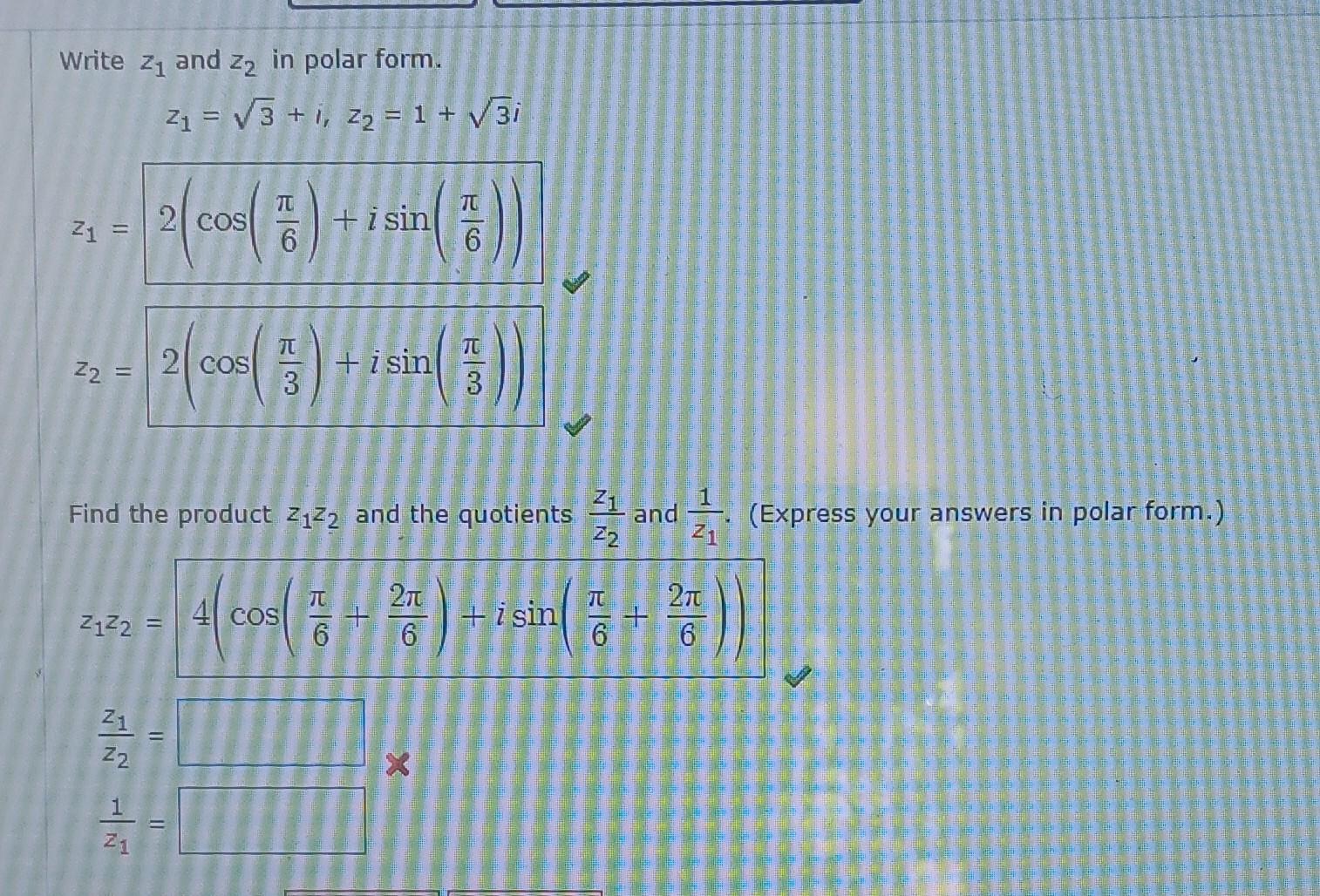 Solved Write z1 and z2 in polar form. | Chegg.com