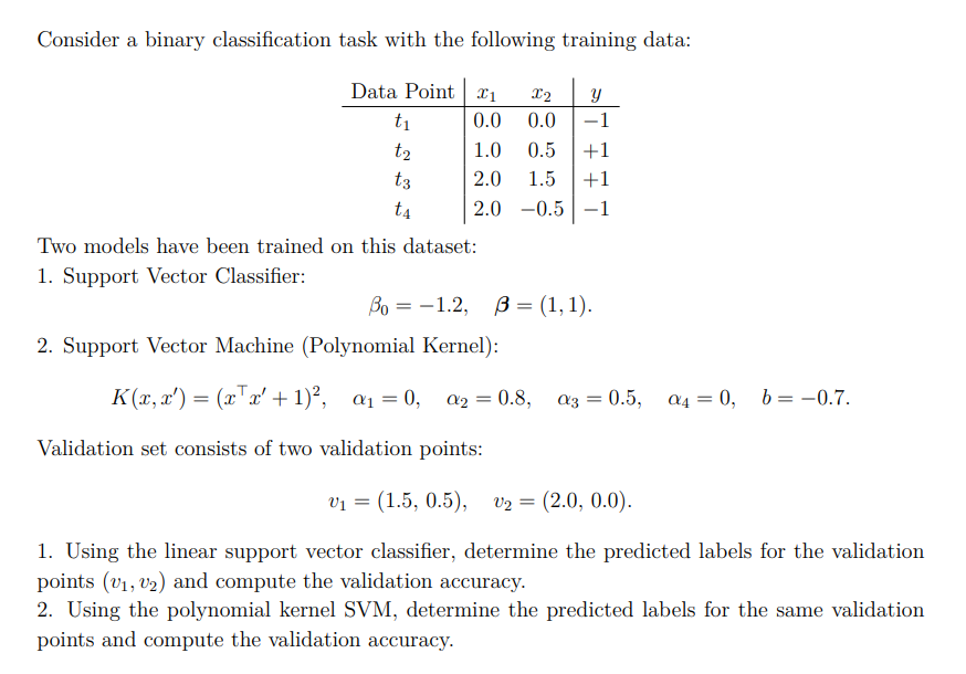 Solved Consider A Binary Classification Task With The
