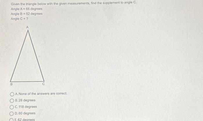 Solved Given the triangle below with the given measurements, | Chegg.com